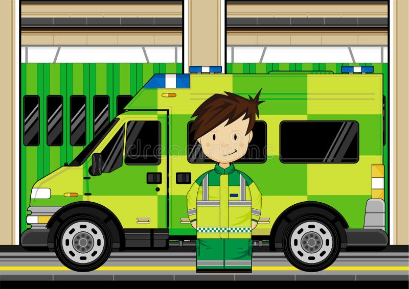 Cartoon EMT Medic and Ambulance Stock Vector - Illustration of ...