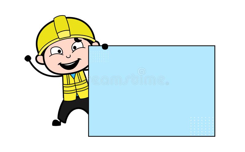 Cartoon Engineer with Blank Banner Stock Illustration - Illustration of ...