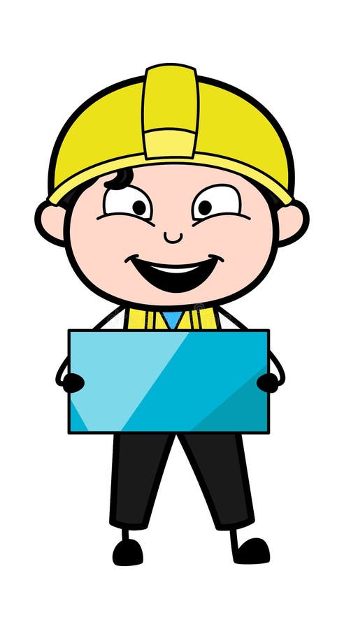 Cartoon Engineer Holding a Shiny Banner Stock Illustration ...