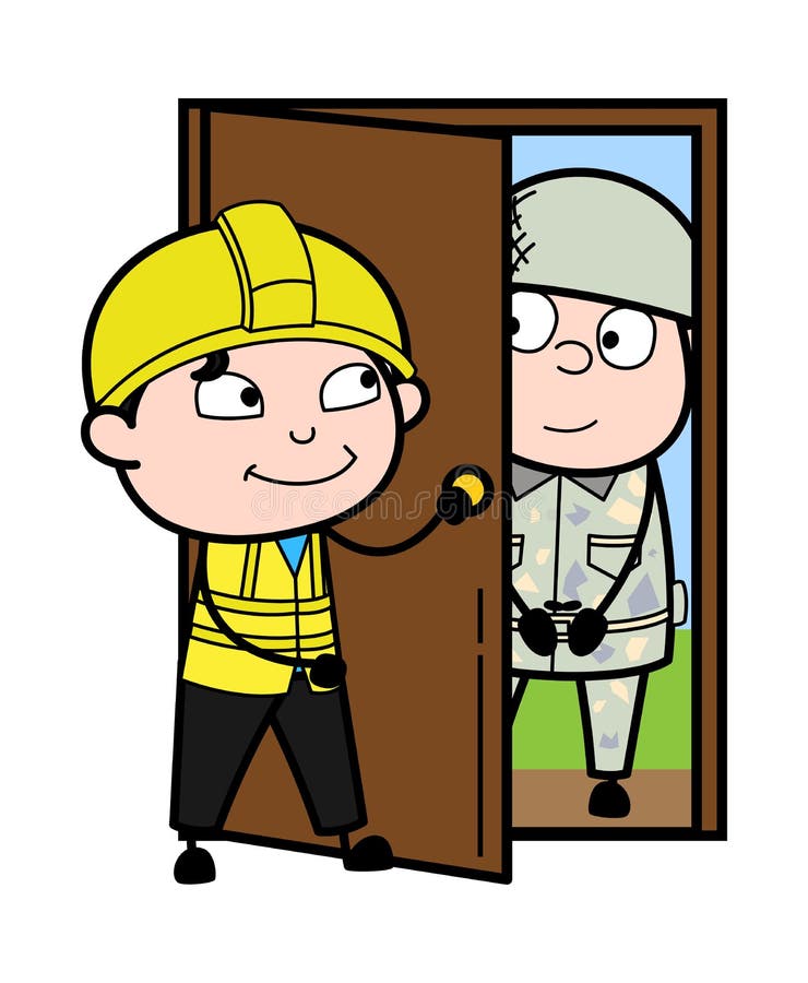 Cartoon Engineer Opening Door Stock Illustration - Illustration of ...