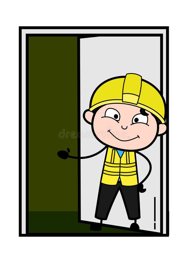 Cartoon Engineer Standing at Door Stock Illustration - Illustration of ...