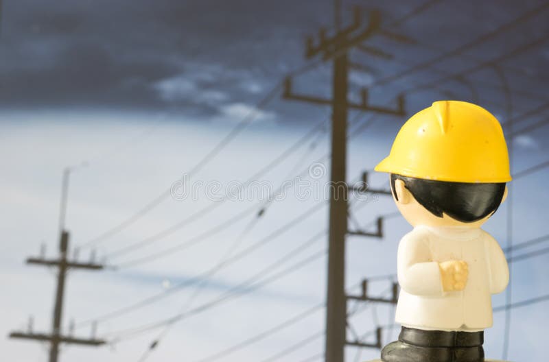 Cartoon Engineer Standing at the Power Poles. Stock Image - Image of ...