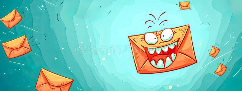 Cartoon Envelope in Azure with Smiling Artwork Surrounded by Aqua ...