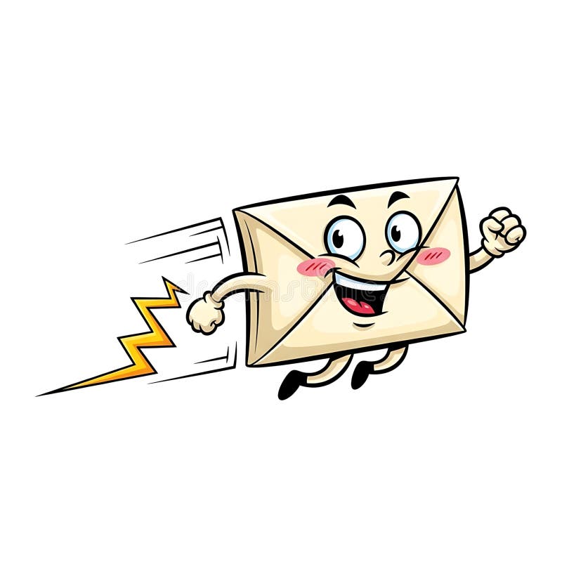 Cartoon Envelope Character with a Happy Expression and Lightning Speed ...