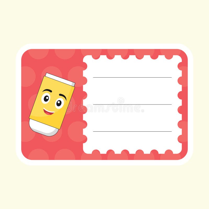 Cartoon Eraser Character Frame or Notebook Label on Peach Stock ...