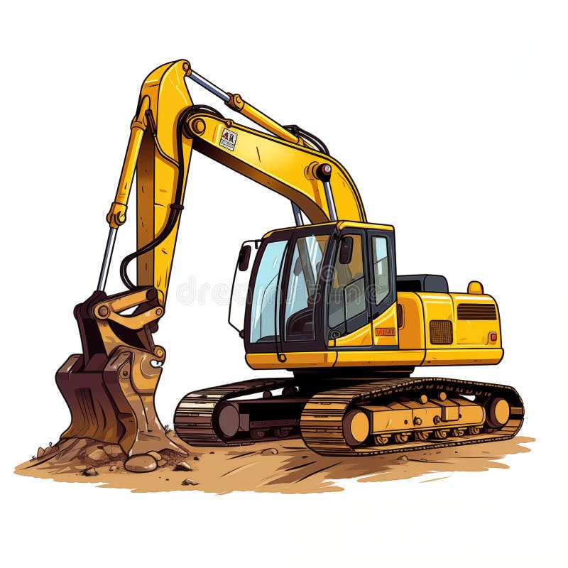 Cartoon Excavator Digging Earth at a Construction Site during the Day ...