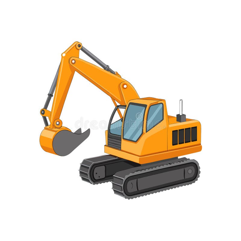 Cartoon Excavator Digging Dirt on White Background Illustration Stock ...