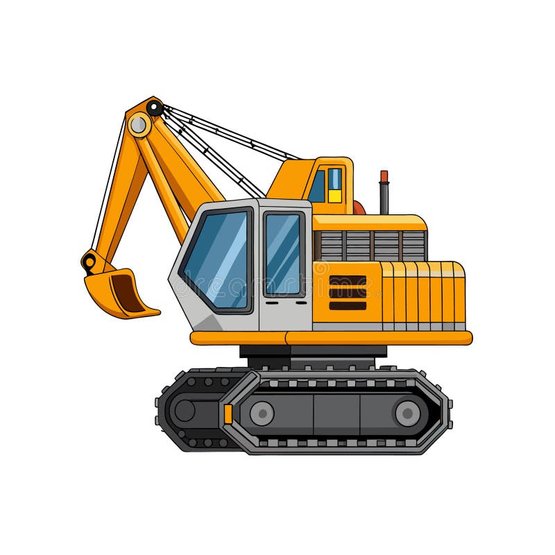 Cartoon Excavator Machine Vector Illustration Isolated on White Stock ...