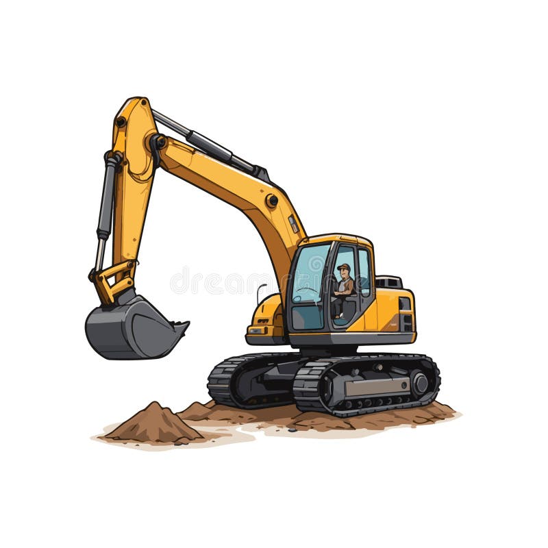 Cartoon Excavator Vector Illustration Clean Vector, the Background is a ...