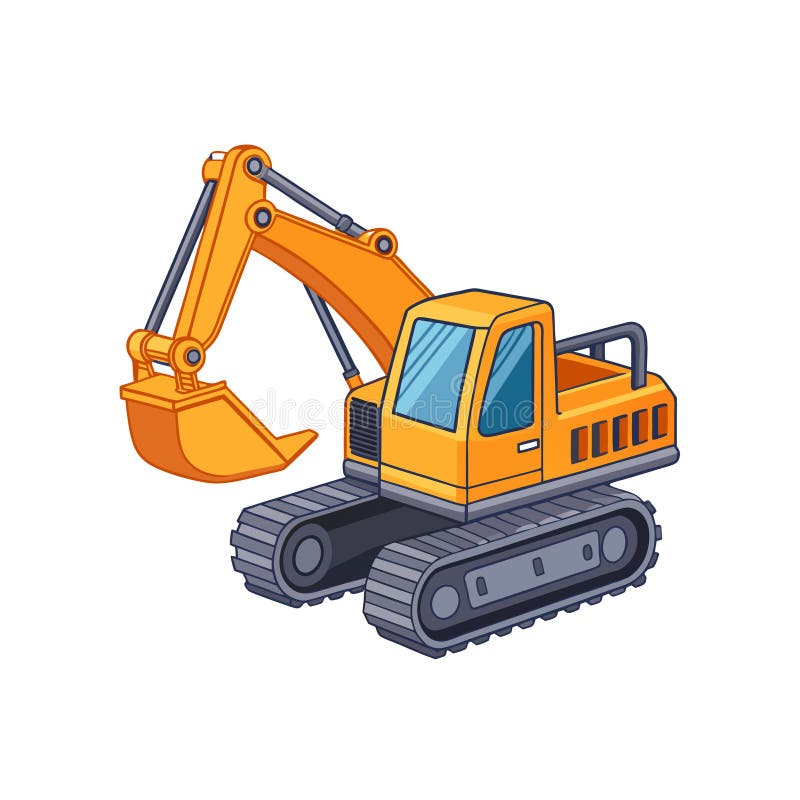 Cartoon Excavator Vector Illustration for Construction and Digging ...
