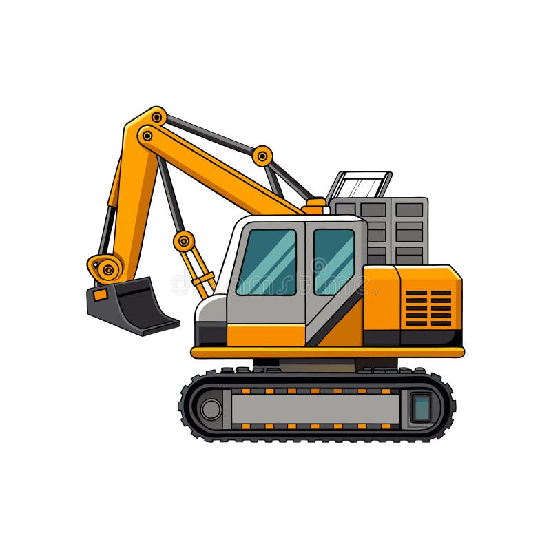 Cartoon Excavator Vector Illustration, Construction Vehicle Isolated on ...