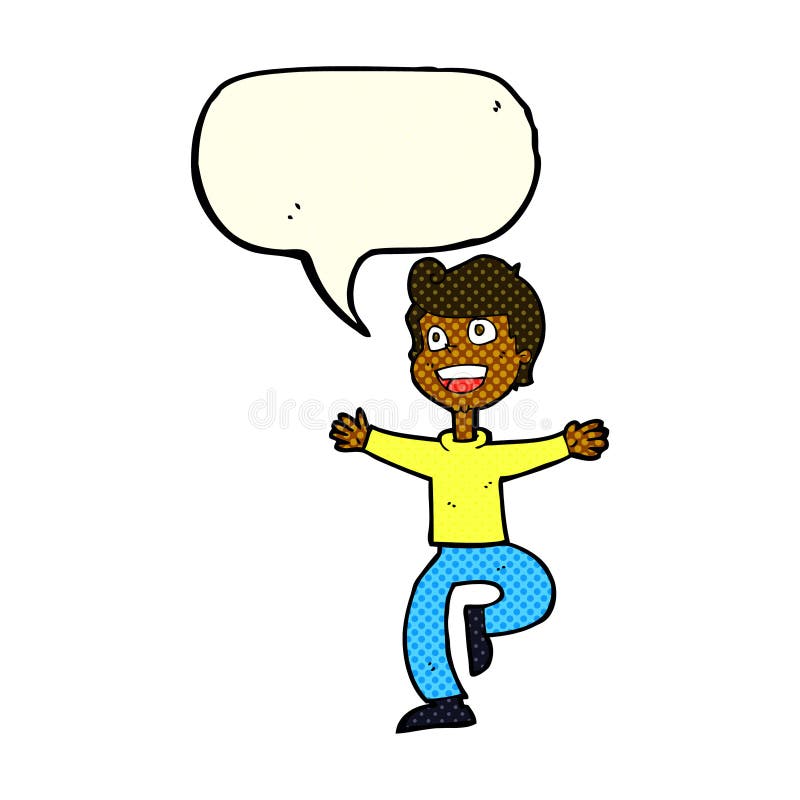 Cartoon Excited Boy with Speech Bubble Stock Illustration ...