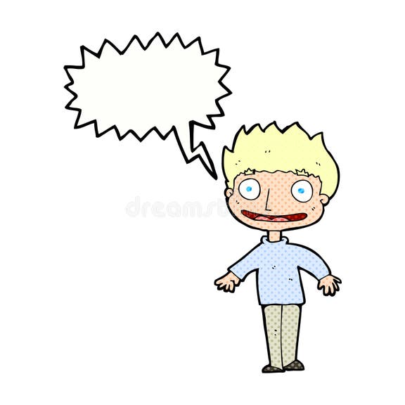 Cartoon Excited Boy with Speech Bubble Stock Illustration ...