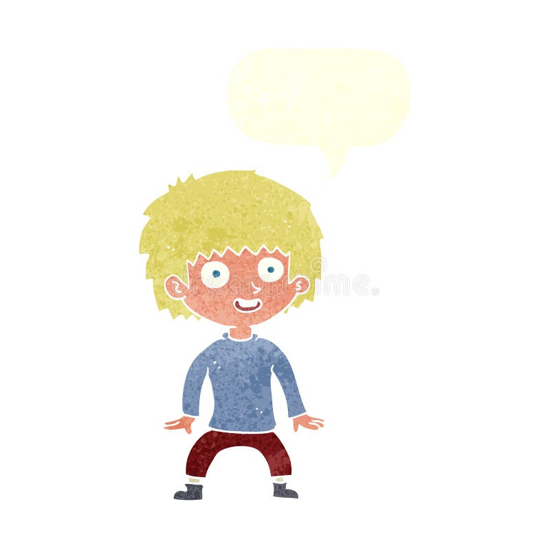 Cartoon Excited Boy with Speech Bubble Stock Illustration ...