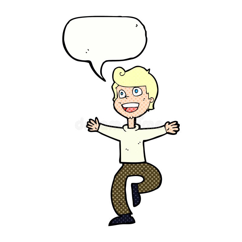 Cartoon Excited Boy with Speech Bubble Stock Illustration ...