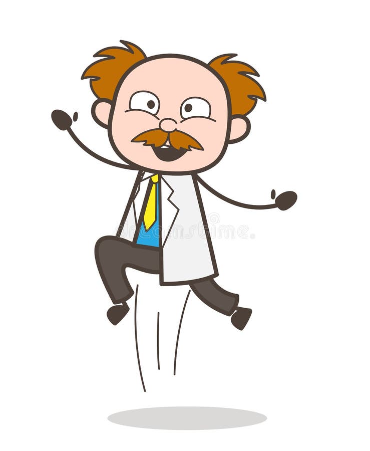 Cartoon Excited Successful Scientist Jumping Vector Stock Illustration ...