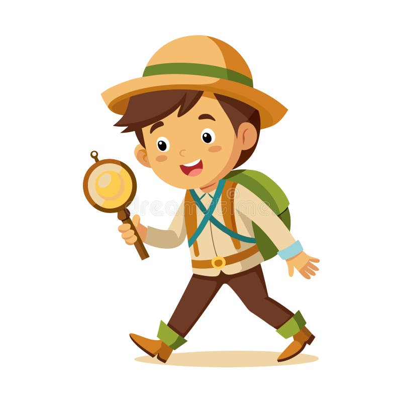Cartoon Boy Explorer with Goggles and Map, Ready for Adventure Stock ...