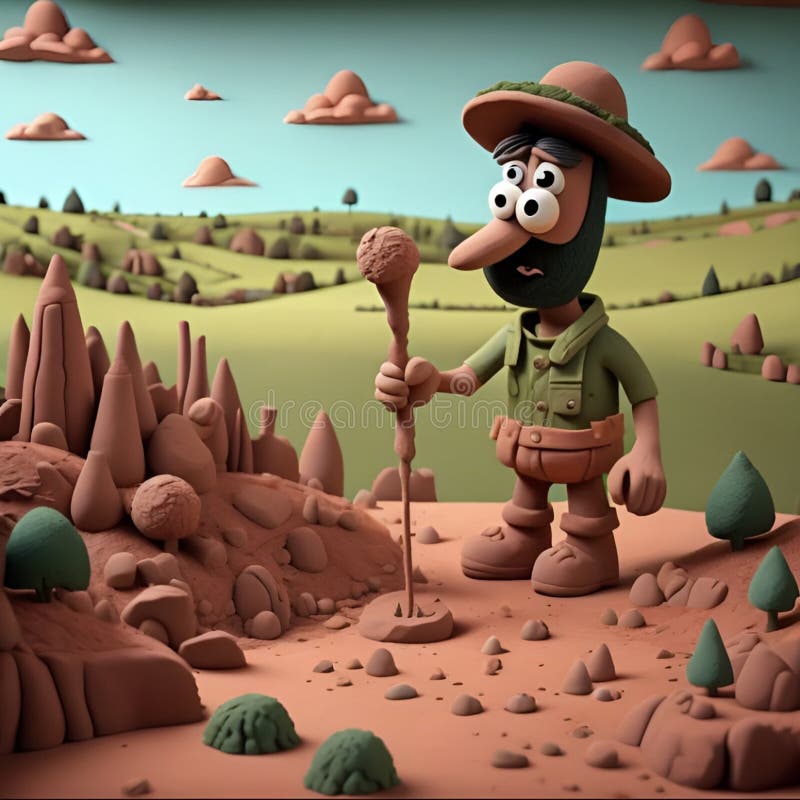 Cartoon Explorer in the Desert - 3D Rendered Illustration Stock ...