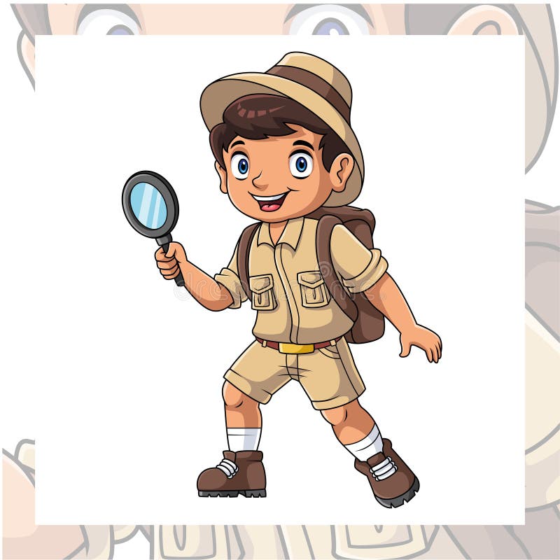 Cartoon Explorer Kid Holding a Magnifying Glass Stock Vector ...
