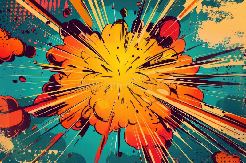 Cartoon Explosion with Blue Sky Background, Suitable for Comic ...