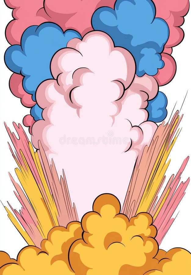 Cartoon Explosion with Pink and Blue Clouds Stock Illustration ...