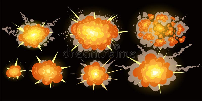 Cartoon Explosions Set on Black Screen. Stock Vector - Illustration of ...