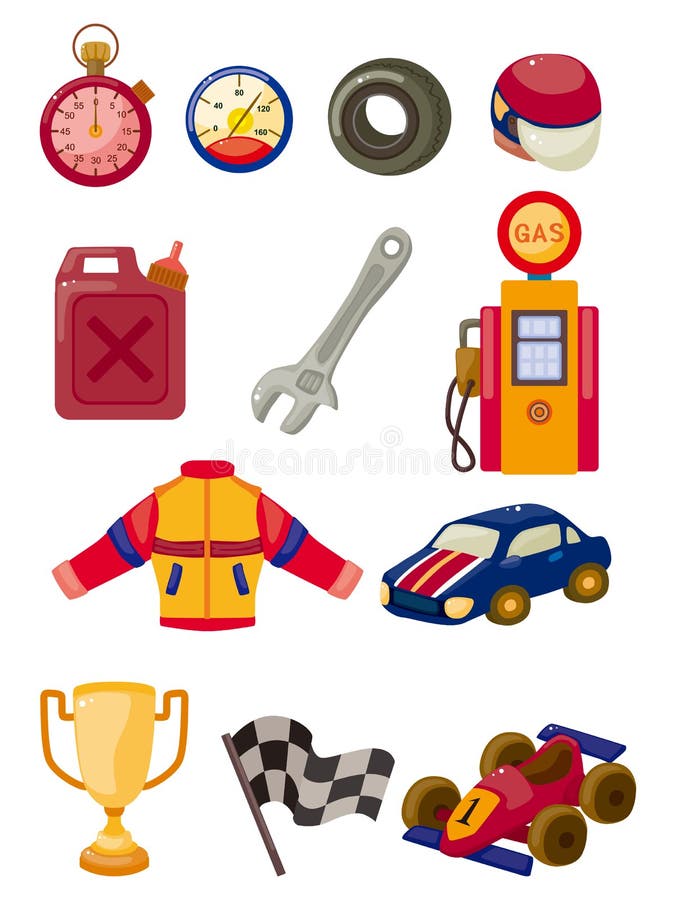 Cartoon F1 Car Racing Icon Set Stock Vector - Illustration of formula1 ...