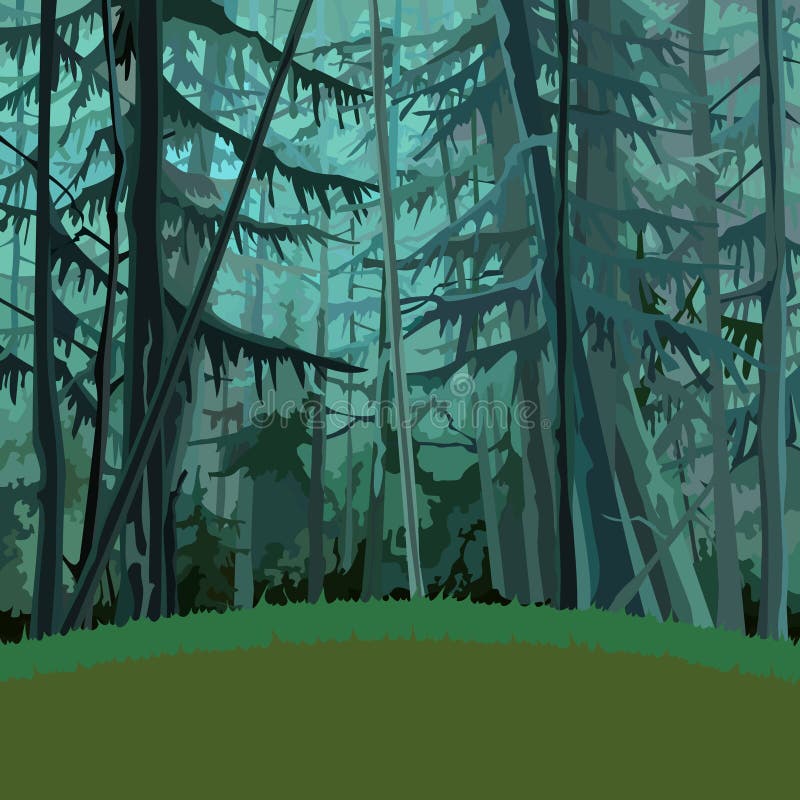 Cartoon Fabulous Dense Coniferous Forest Dark Green Stock Vector ...