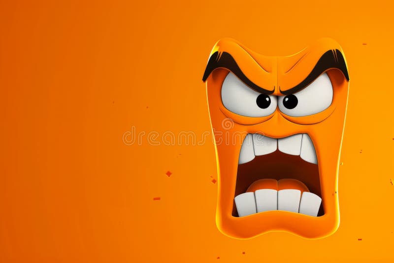 Cartoon Face with Exaggerated Angry Expression on Orange Background ...