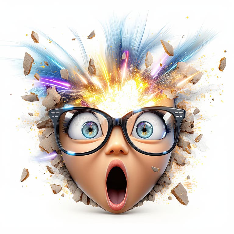 Cartoon Face with Glasses and Exploding Hair Expresses Shock and ...