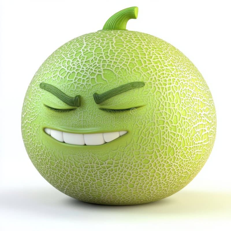 A Cartoon Face Made of a Green Melon Stock Illustration - Illustration ...