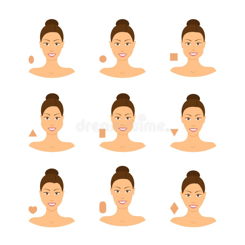 Cartoon Face Type Contouring Tutorial Icon Set. Vector Stock Vector ...