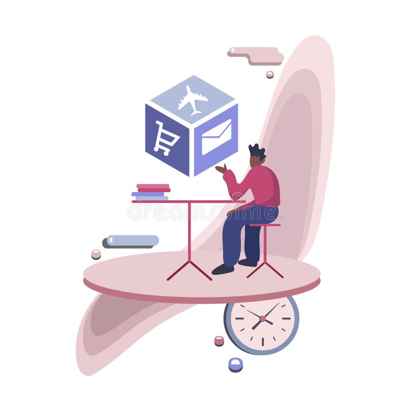 Cartoon Faceless Man Sitting in Front of His Tasks, Lists, and Mails ...