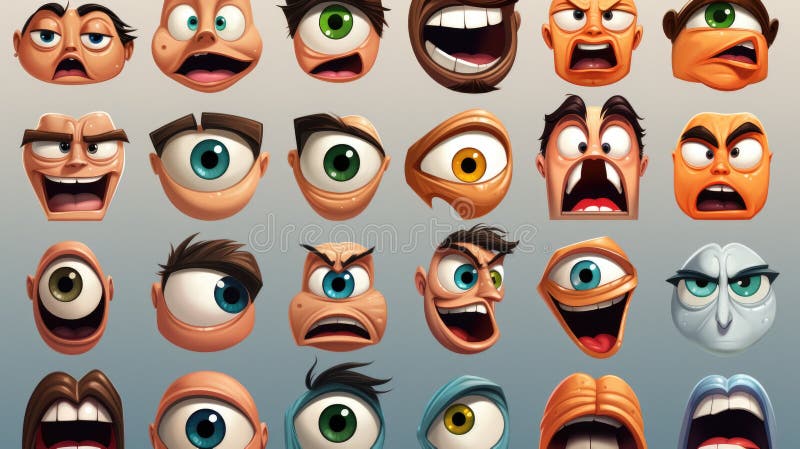 Cartoon Faces Displaying Different Emotions, Suitable for Various Uses ...