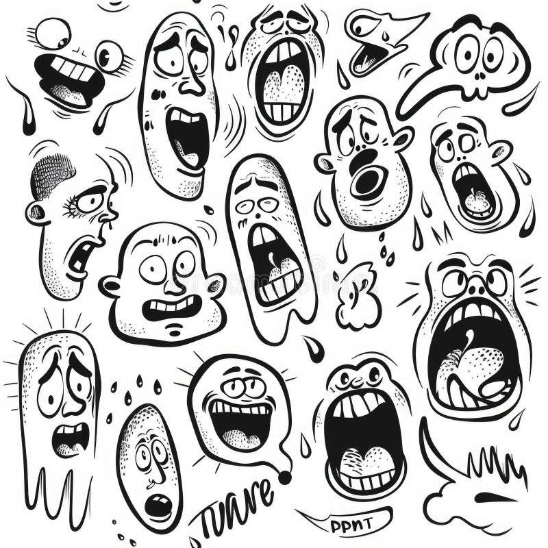 Cartoon Faces Drawn in Black and White, Perfect for Various Design ...