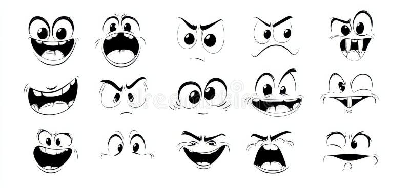 Cartoon Faces Expressions Set, Isolated on White Background, Emotion ...