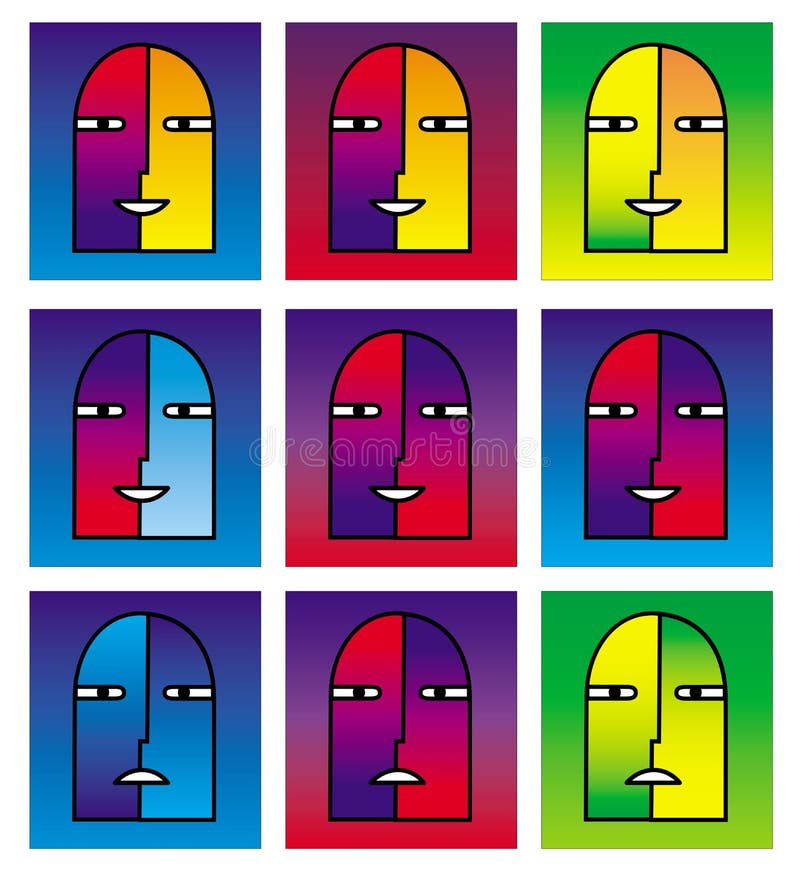 9 Cartoon Faces of a Talking Person. Talking Head. Emotions and Bright ...