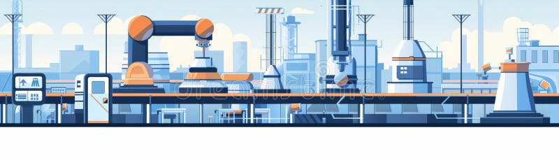 A Cartoon of a Factory with Advanced Robotics and Automation Stock ...