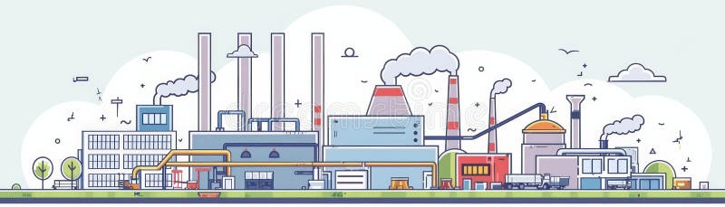 A Cartoon of a Factory with Clean and Sustainable Production Practices ...