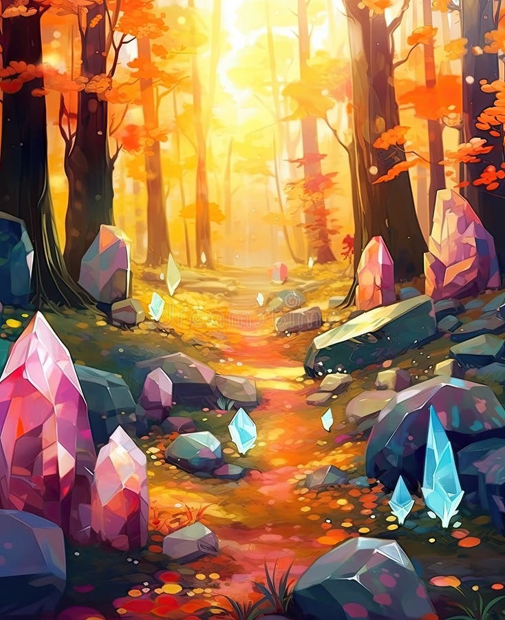 Cartoon Fairy Forest with Gems in it. Stock Illustration - Illustration ...