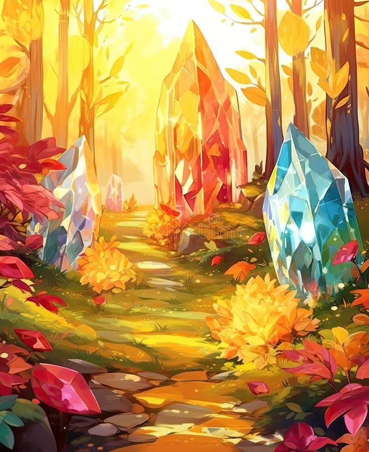 Cartoon Fairy Forest with Gems in it. Stock Illustration - Illustration ...