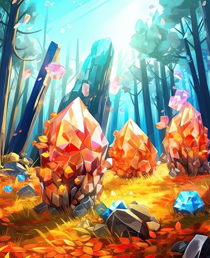 Cartoon Fairy Forest with Gems in it. Stock Illustration - Illustration ...