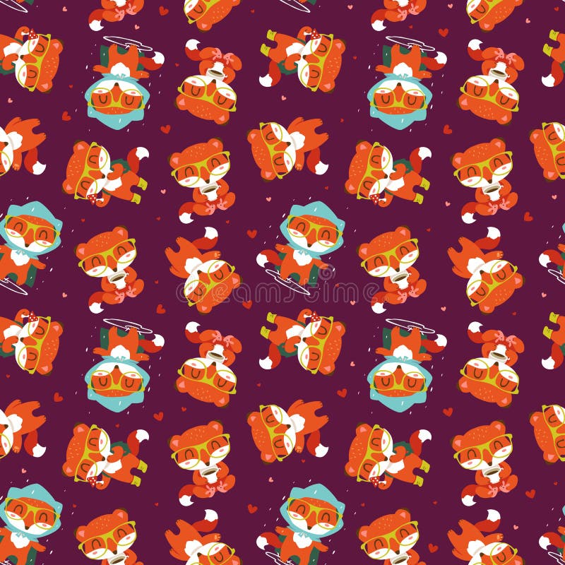 Cartoon Fall Fox Seamless Pattern Stock Vector - Illustration of ...