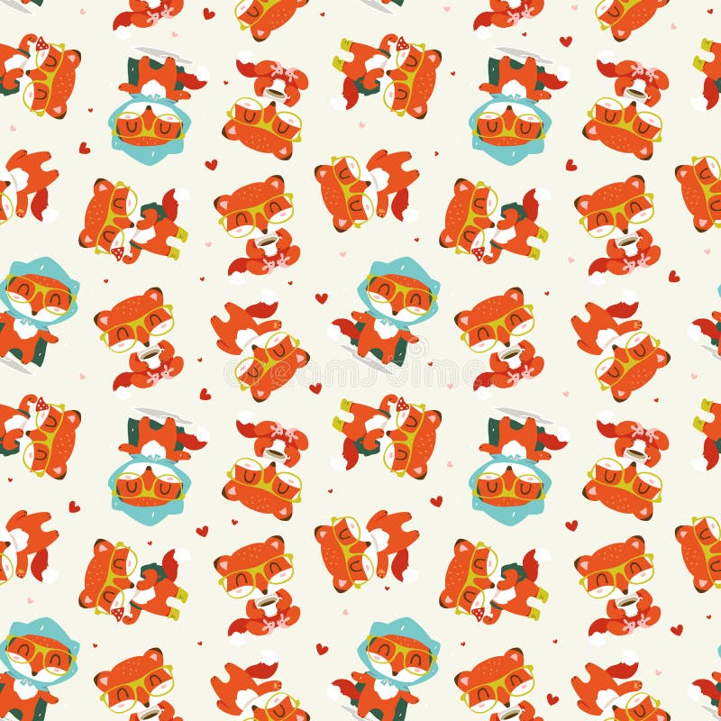 Cartoon Fall Fox Seamless Pattern Stock Vector - Illustration of ...