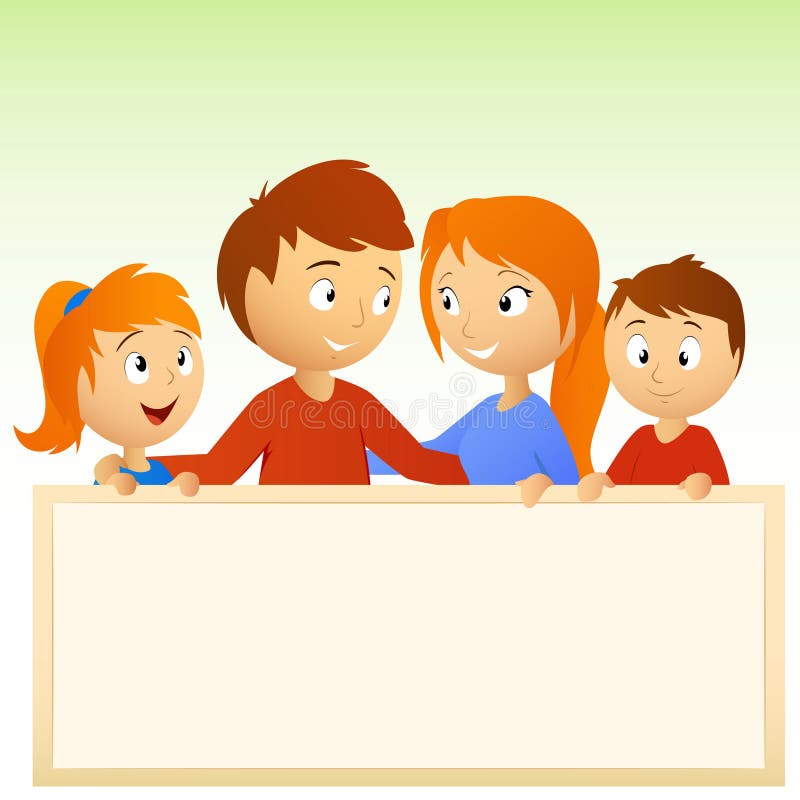 Cartoon Family Holding Blank Sign Stock Vector - Illustration of cute ...