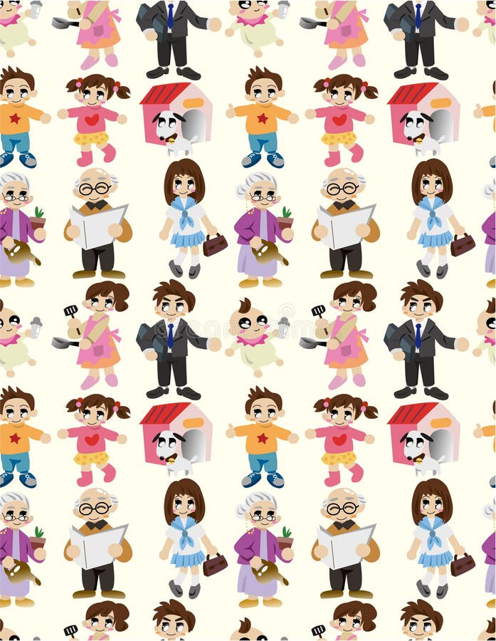 Cartoon Family Seamless Pattern Stock Vector - Illustration of ...