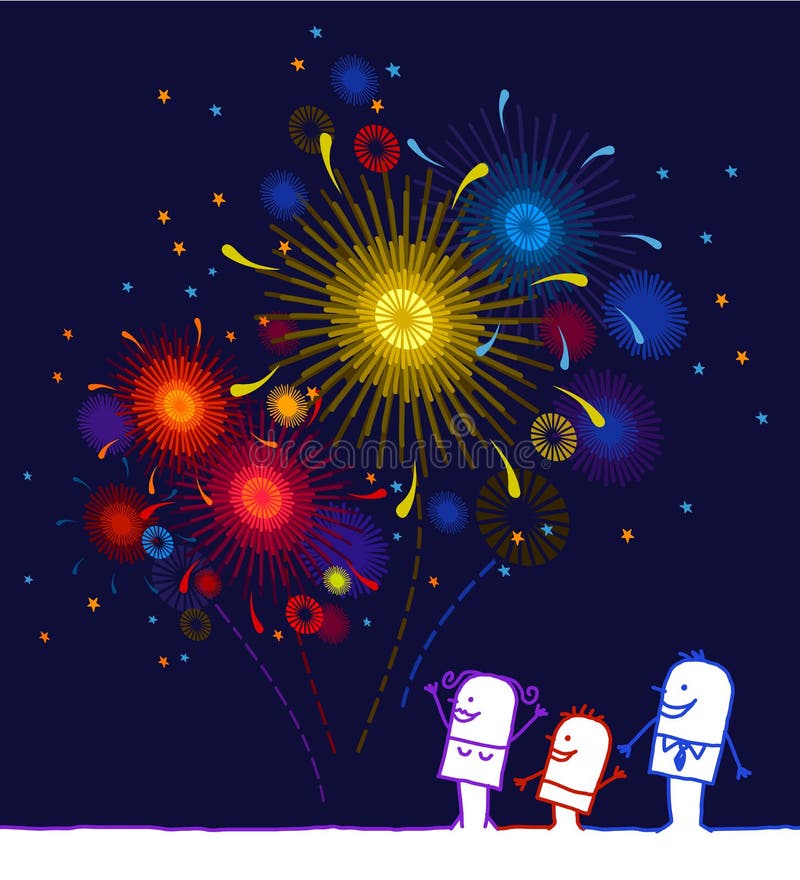 Family watching fireworks stock vector. Illustration of cartoon - 18578703