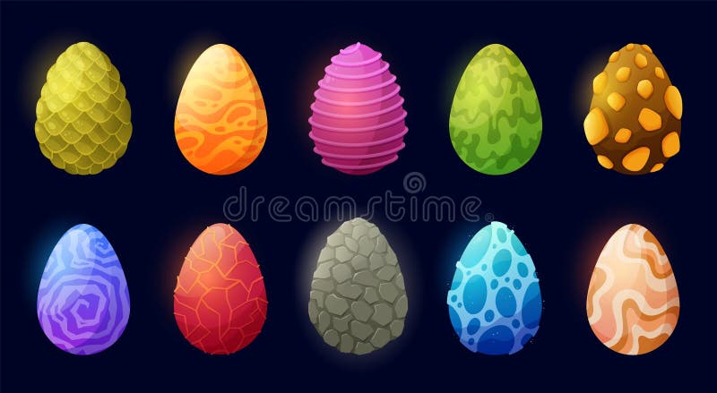 Cartoon Fantasy Dragon Egg. Mythical Creature Eggs with Unique Patterns ...