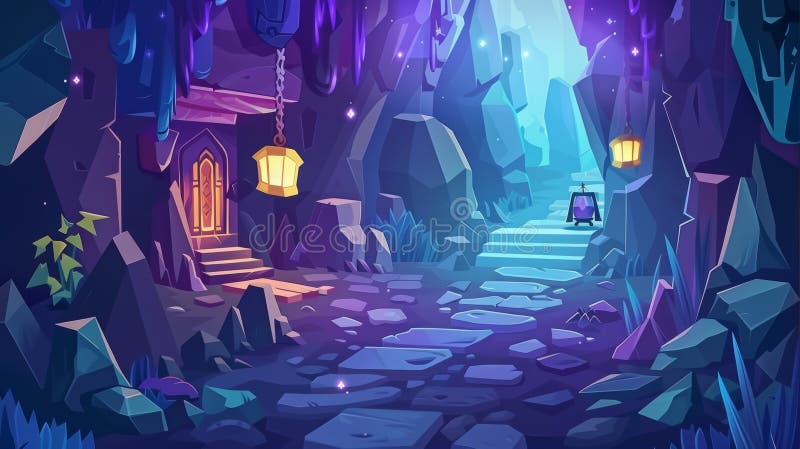 Cartoon Underground Cave, Fantasy World Landscape. 2D UI Design for PC ...