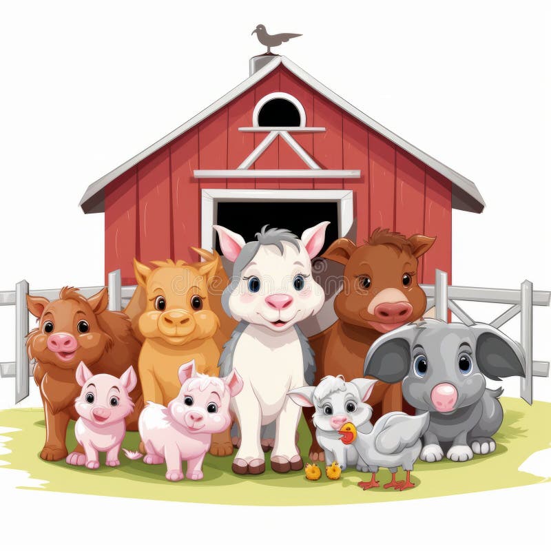 Cartoon Farm Animals in the Barnyard, Vector Illustration Stock ...